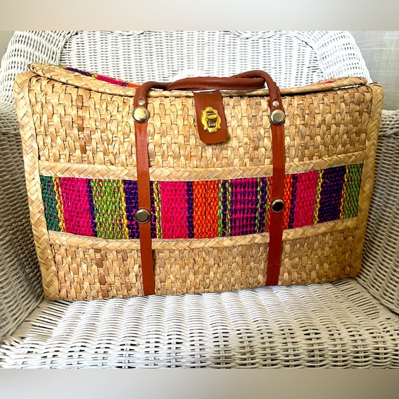 Bags | Vintage Straw Suitcasetote Carryon | Poshmark